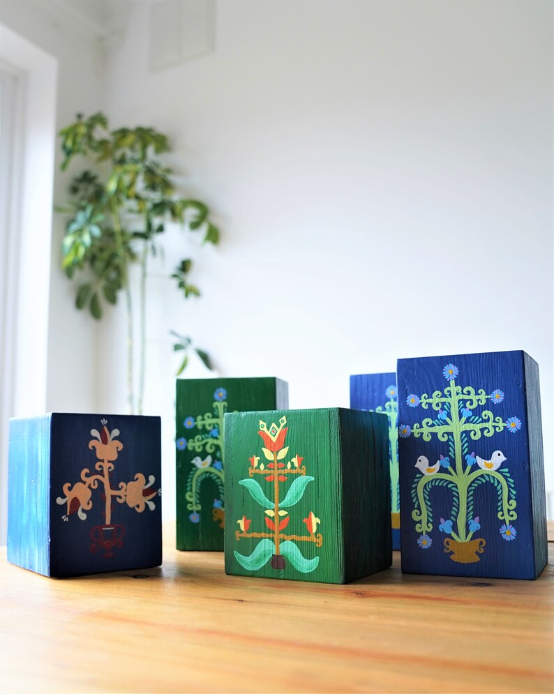 Wooden Handmade Kitchen Utensils Box With Folk Motive Green / - Etsy