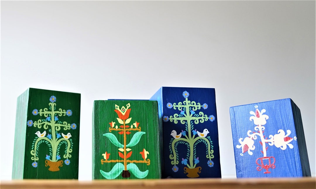 Wooden Handmade Kitchen Utensils Box With Folk Motive, Green / Worktop ...