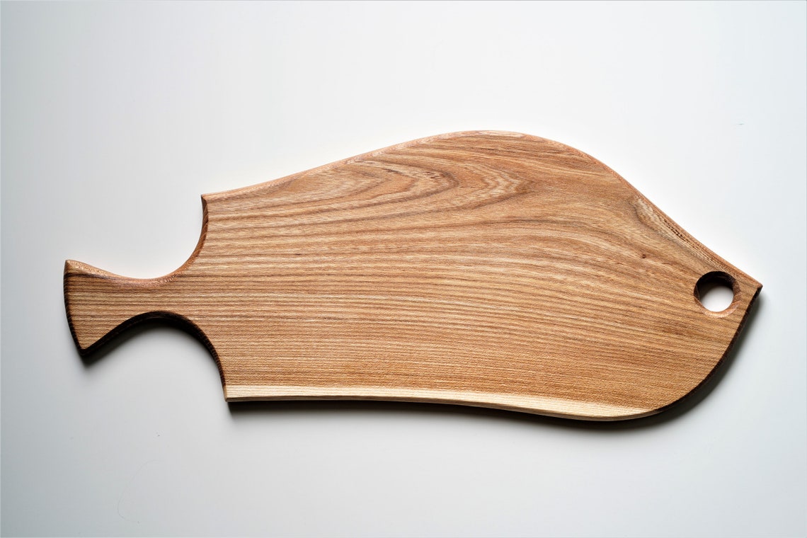 Wooden Cutting Board 'fish' / Natural Elm Wood Handmade Chopping Board ...
