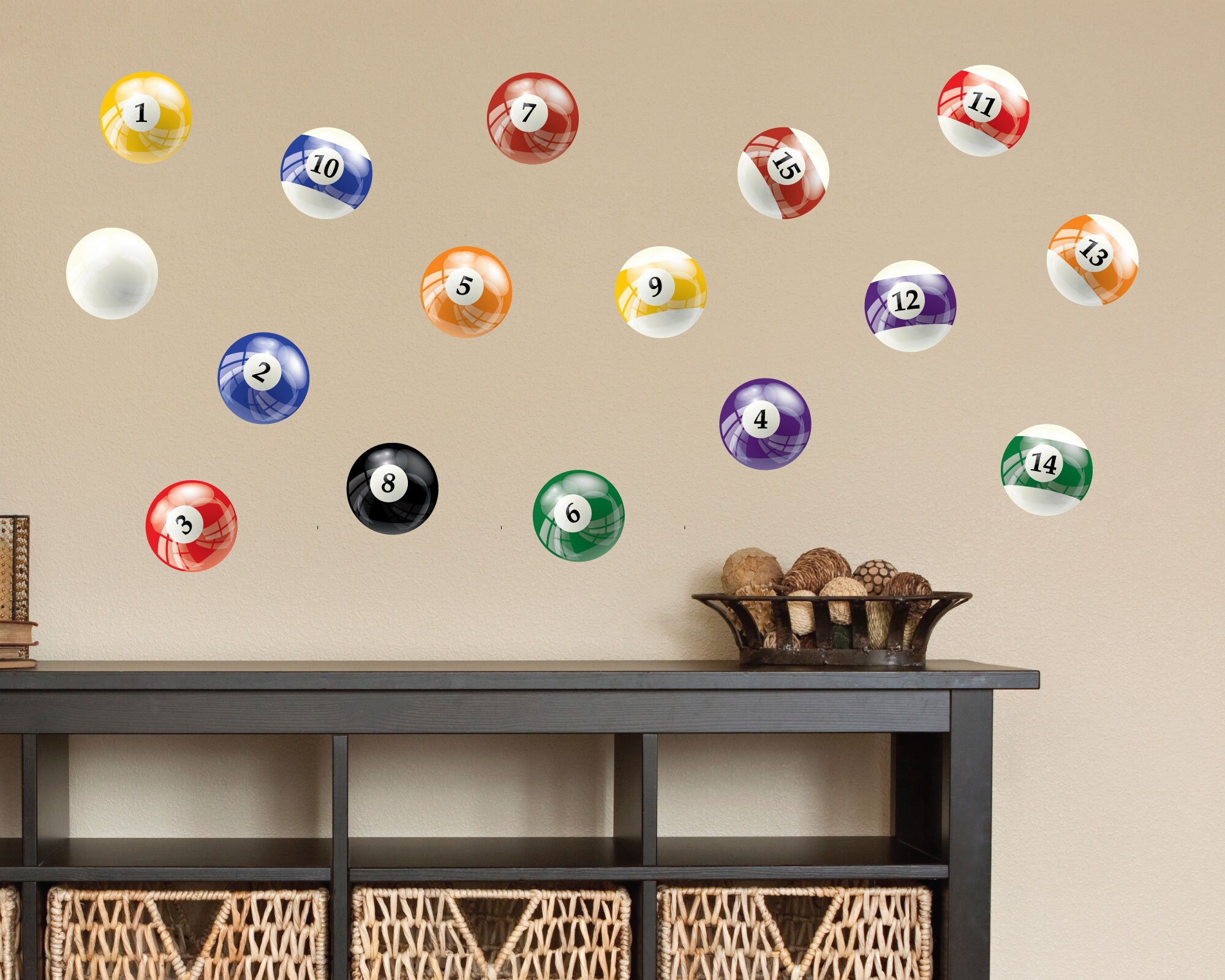 Pool Ball Wall Stickers: Billiards Room Decor, Set of 16 - 0597 - Etsy