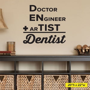 Dentist = Doctor + Engineer + Artist - 0359 - Dental Office Wall Decal ...