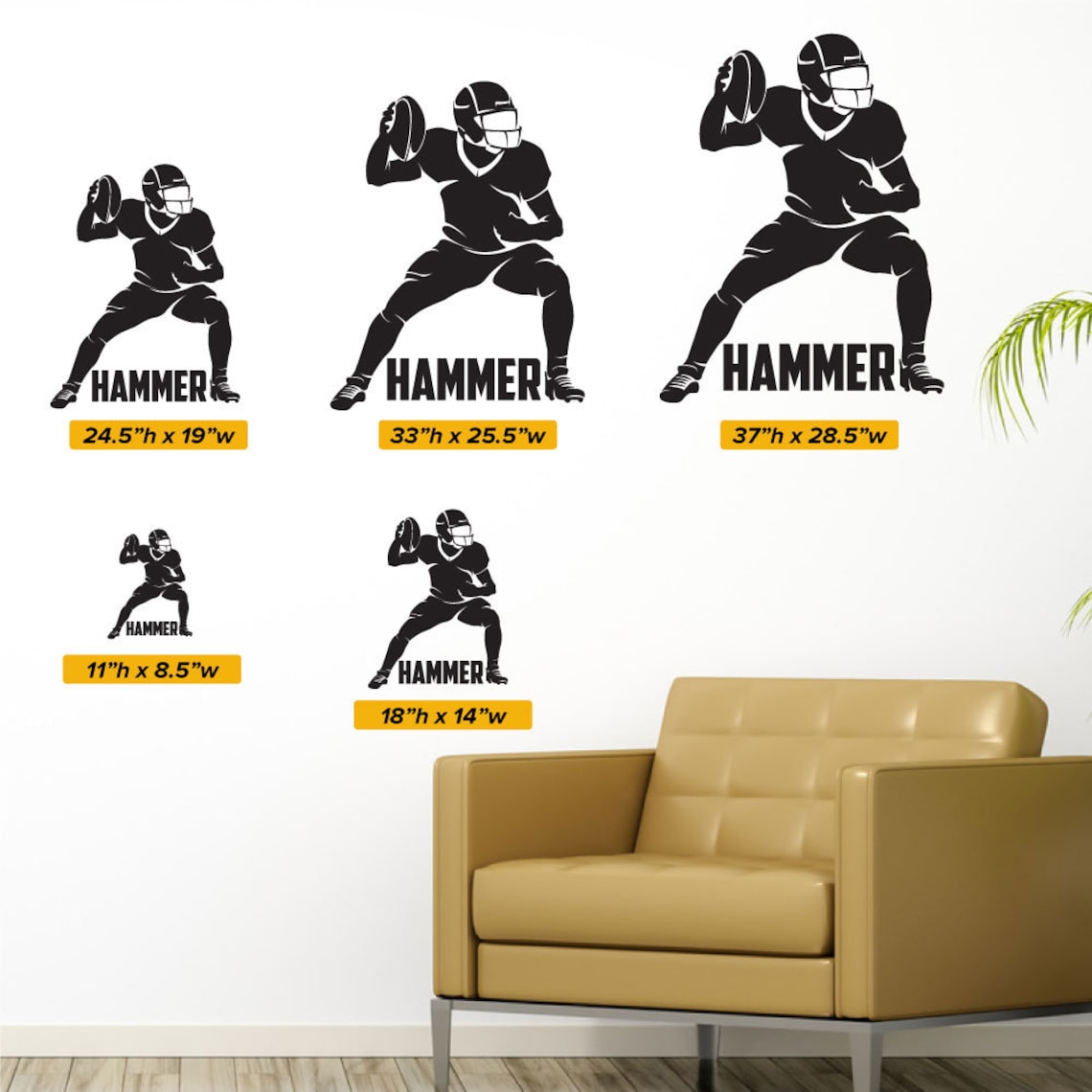 Custom Name Football Quarterback Wall Decal: Throwing QB Wall Art ...