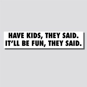 Have Kids, They Said. It'll Be Fun, They Said. Sticker, Bumper Sticker ...