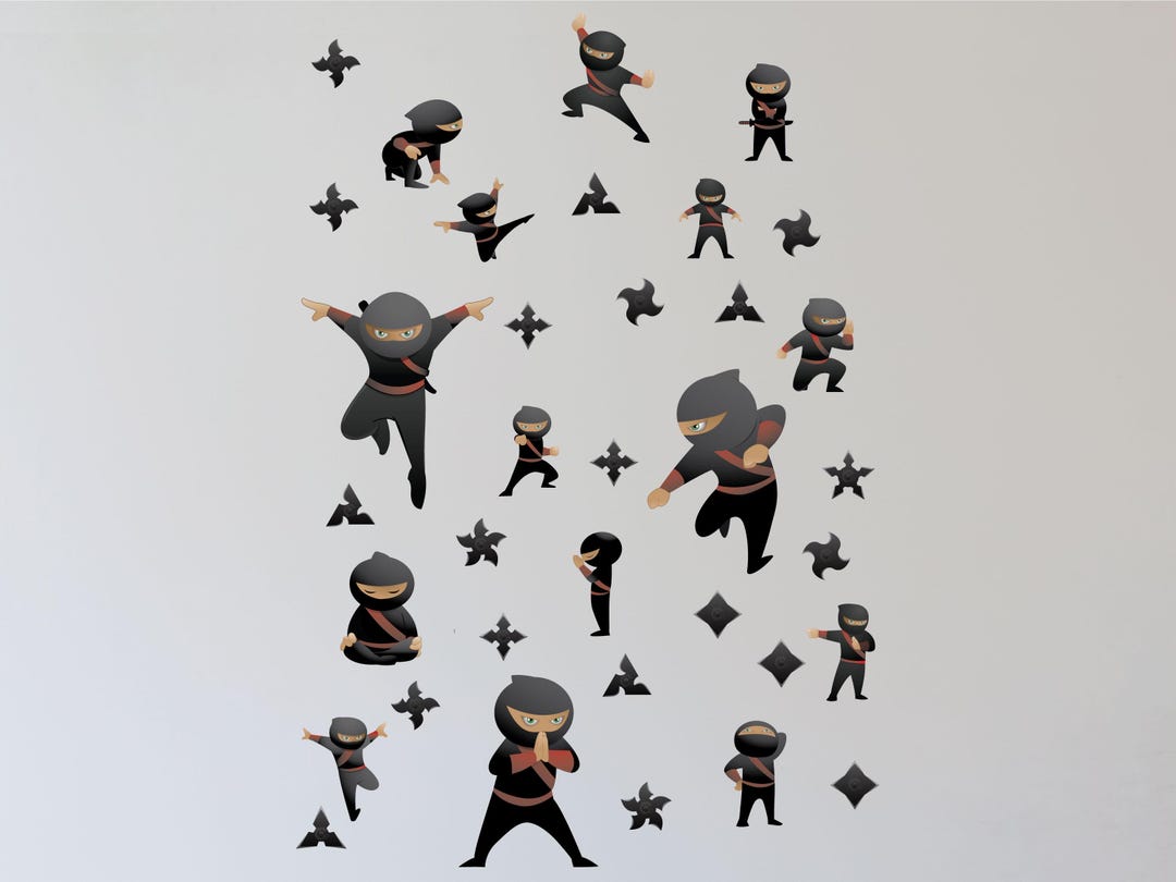 Ninja Wall Decals: 15 Stickers & 20 Stars - Removable Vinyl - 0596 - Etsy