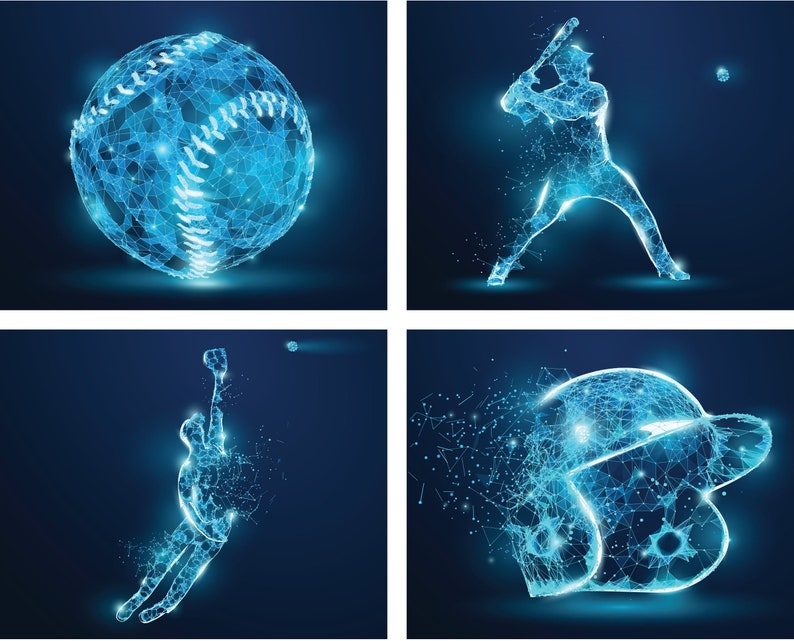 Baseball Wall Art 4 Pack 8x10 Baseball Player Wall - Etsy