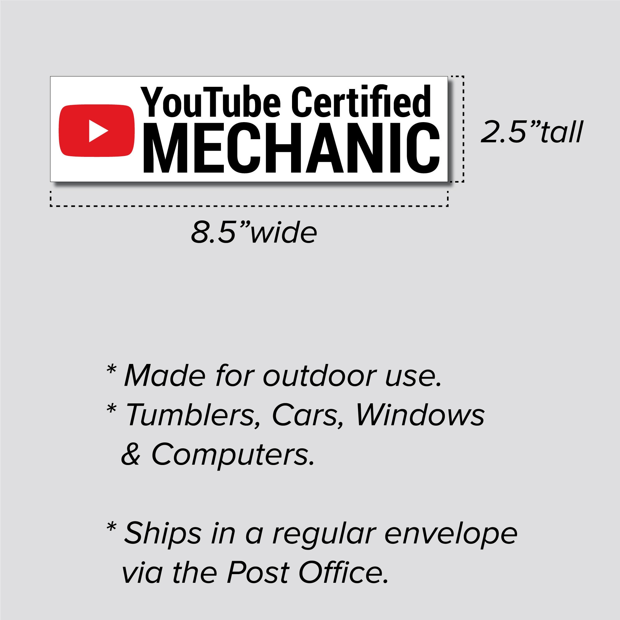 Certified YOUTUBE MECHANIC 4” Sticker Truck Decal Toolbox Bumber Car ...