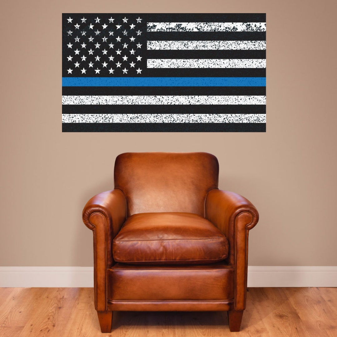 Thin Blue Line American Flag Distorted Wall Decal Sticker - 0453 - Etsy