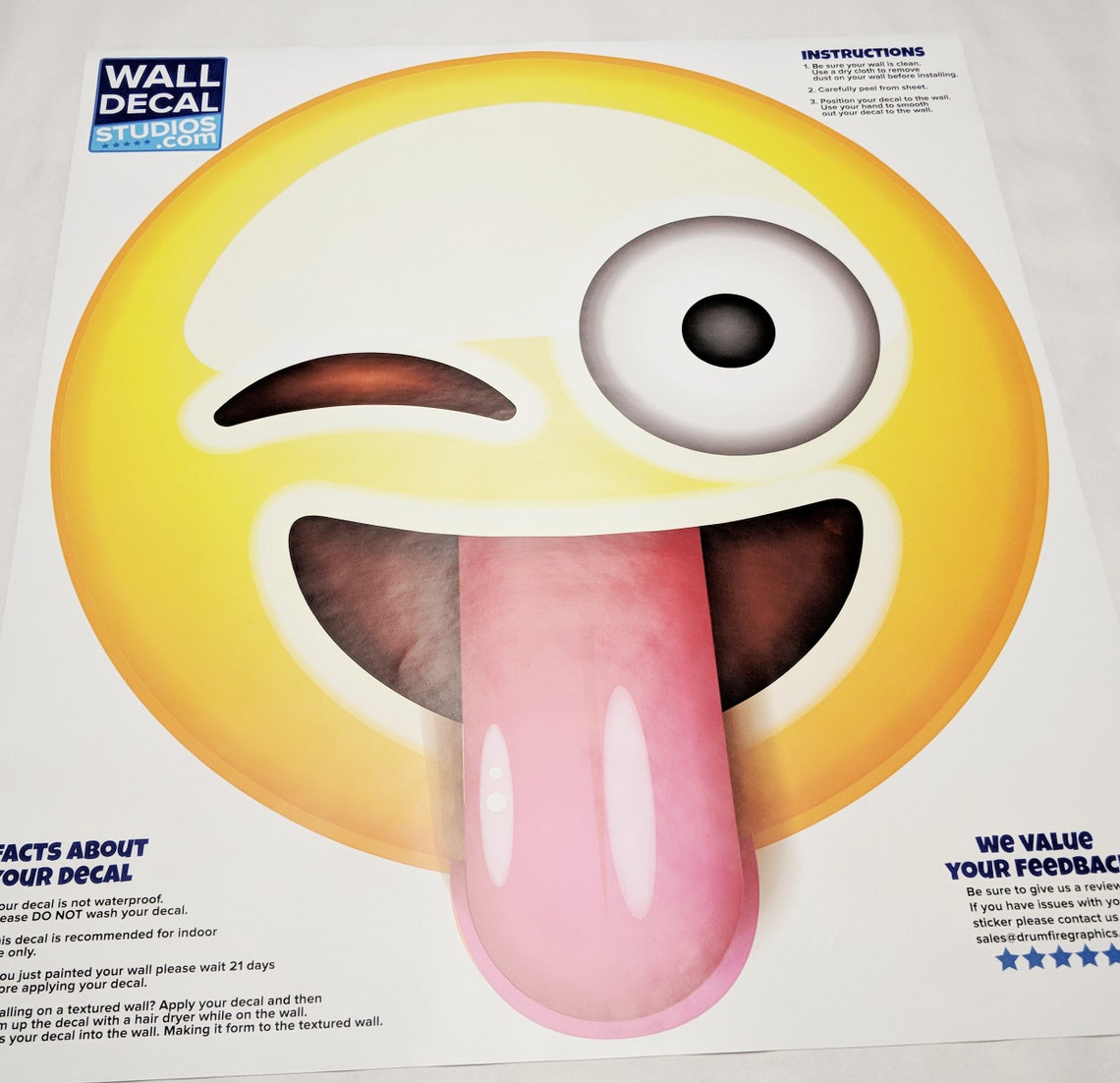 Large Emoji Wall Decal - 32"h X 28"w - Tongue Sticking Out Emoji - 0449 ...