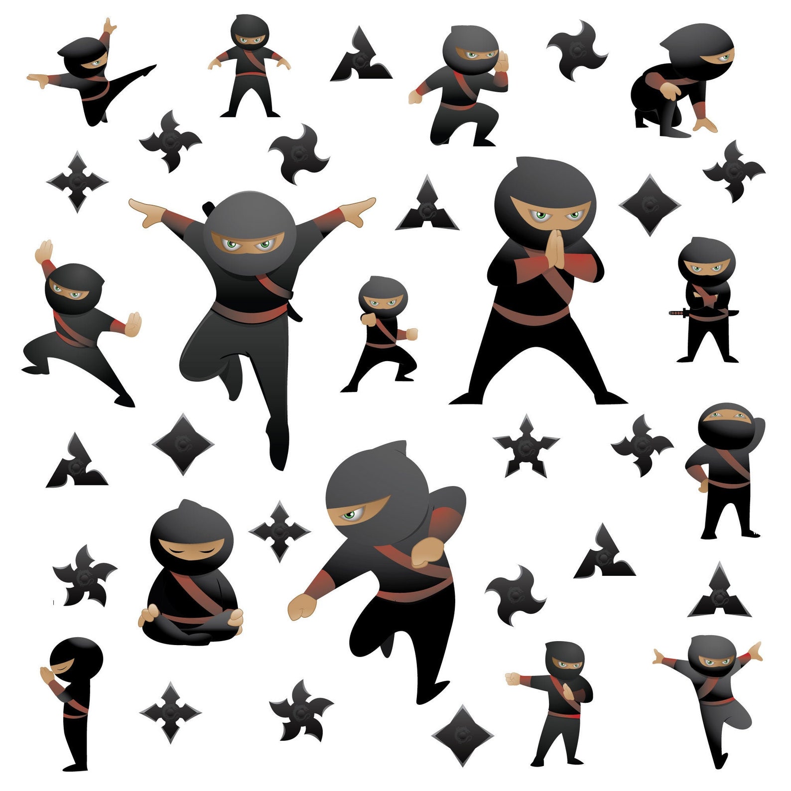 Ninja Wall Stickers Qty 15 Ninja Stickers 20 Ninja Stars | Etsy