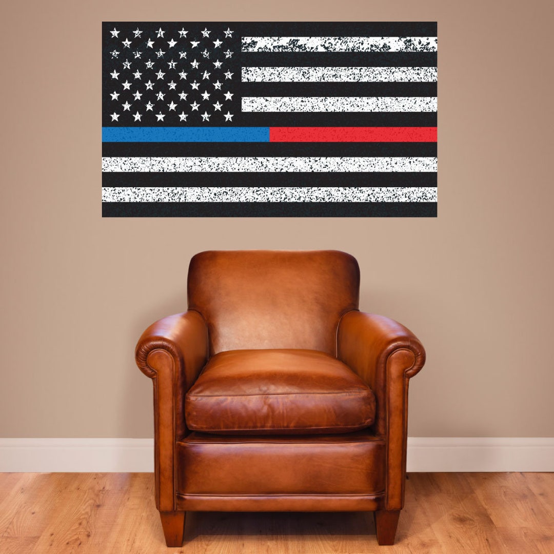 Thin Blue Line & Thin Red Line American Flag Distorted Wall Decal ...