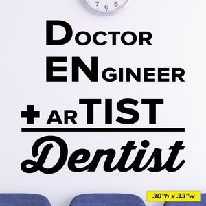 Dentist = Doctor + Engineer + Artist - 0359 - Dental Office Wall Decal ...