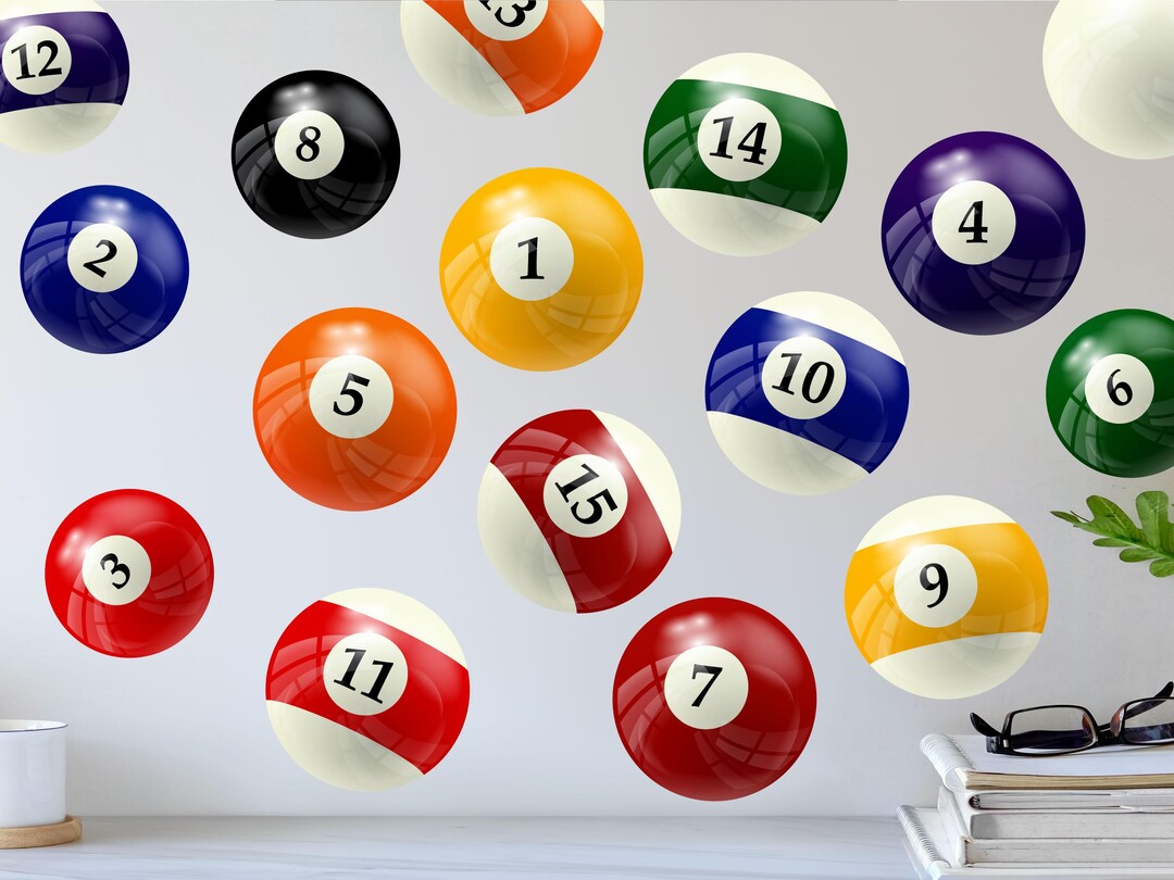 Pool Ball Wall Stickers: Billiards Room Decor, Set of 16 - 0597 - Etsy