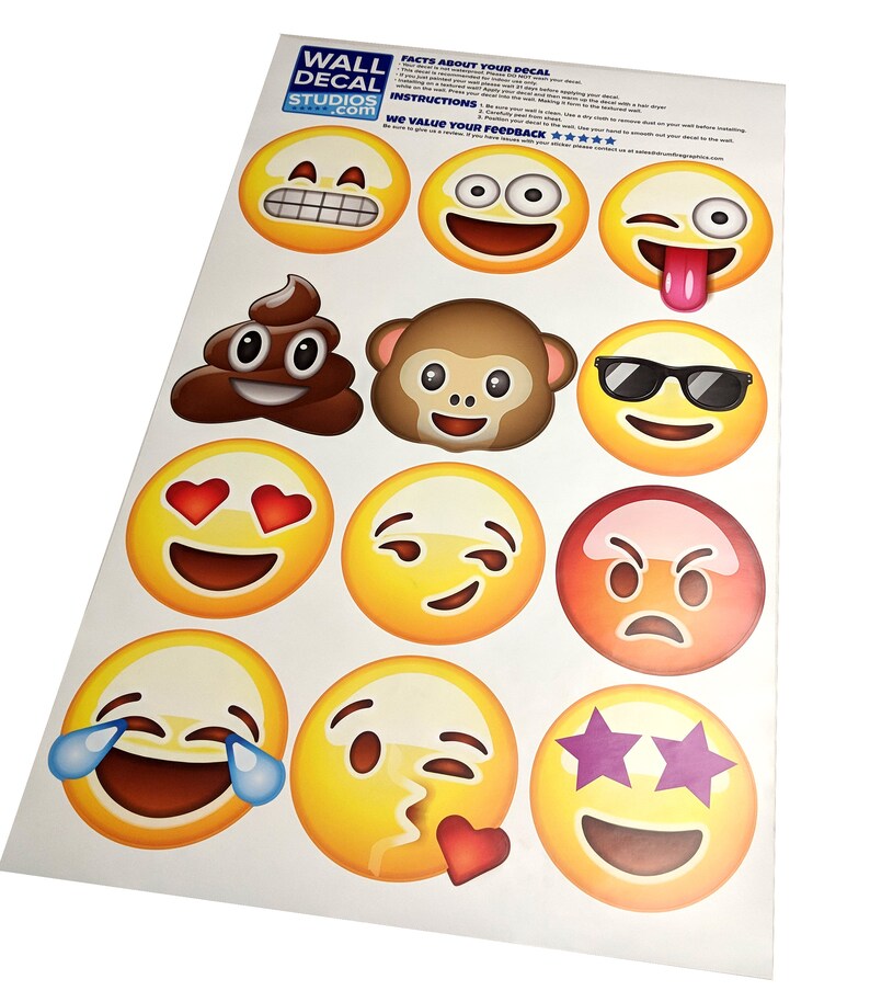 Emoji Wall Decals 6 Tall Emoticon 12 Set 0441 - Etsy