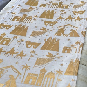 Gold Nativity Table Runner - Gold Nativity Scene Table Runner, Shimmery ...