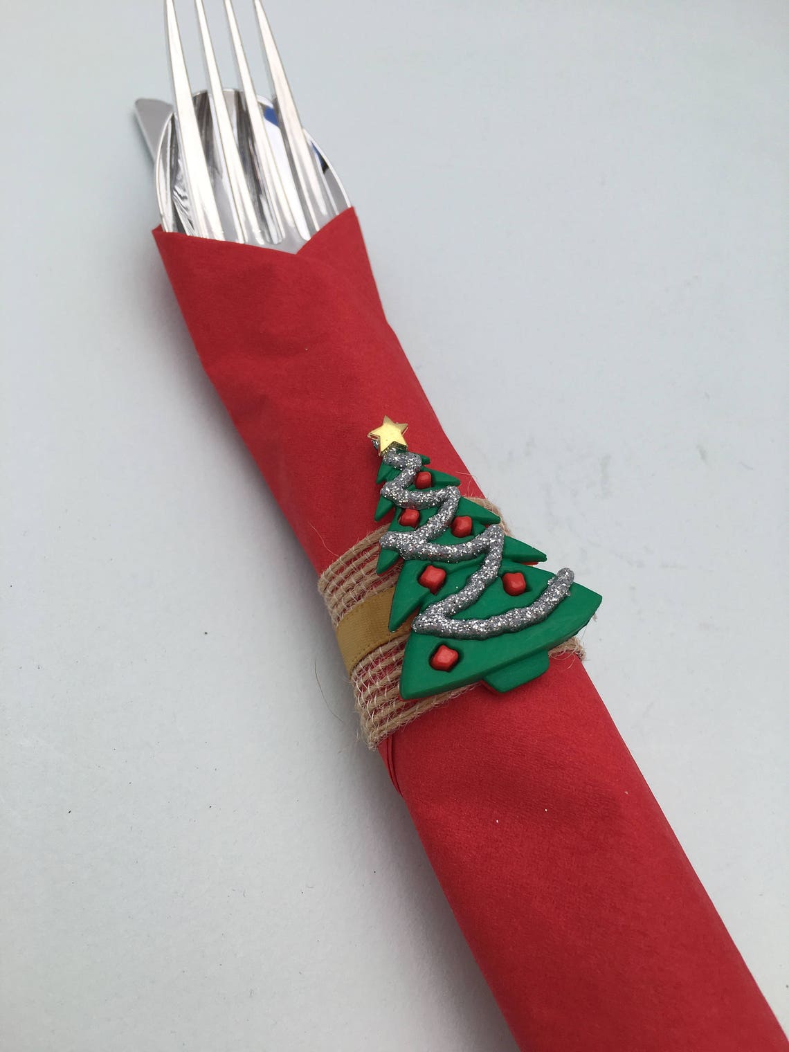 Christmas Flatware With Christmas Tree Napkin Ring Disposable | Etsy