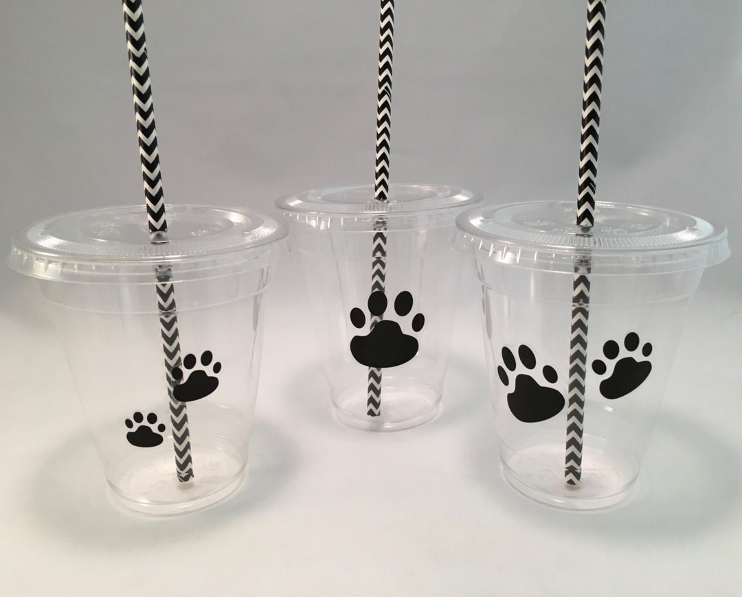 Paw Print Party Cups With Lids and Straws: Dog, Cat, Animal Party - Etsy