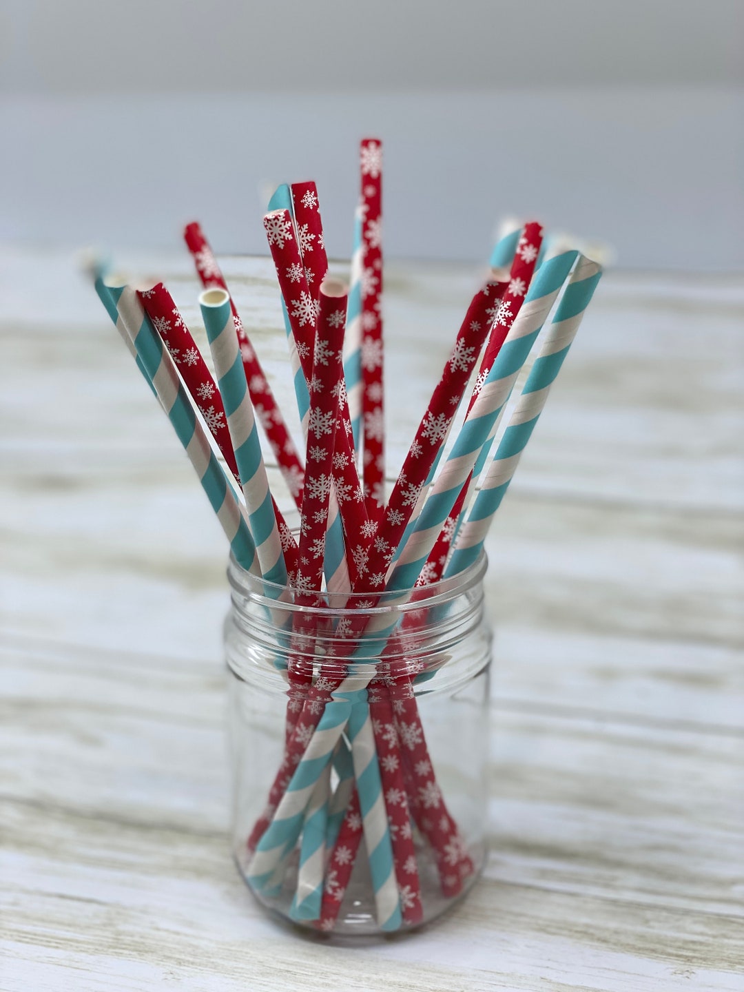 Christmas Paper Straws: Red Snowflake Straws, Holiday Party, Christmas ...