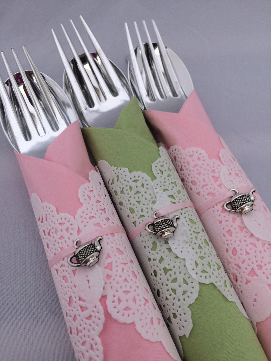 Tea Party Silverware: Vintage Style, Teapot Charm, Baby Shower Flatware ...