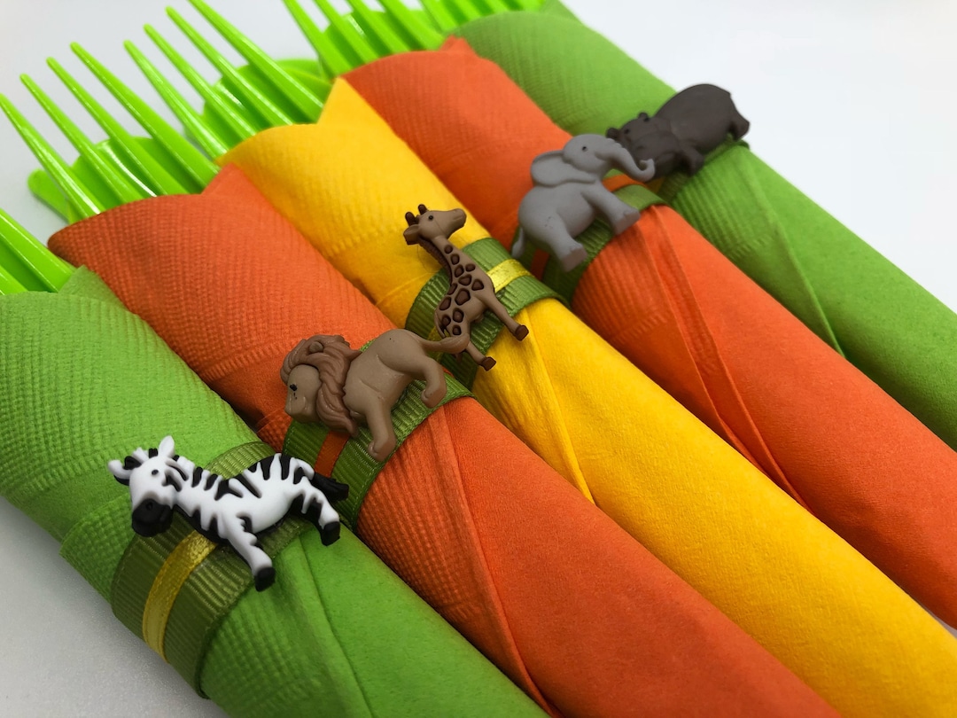 Safari Party Flatware Set: Animal Charm, Green Cutlery - Etsy