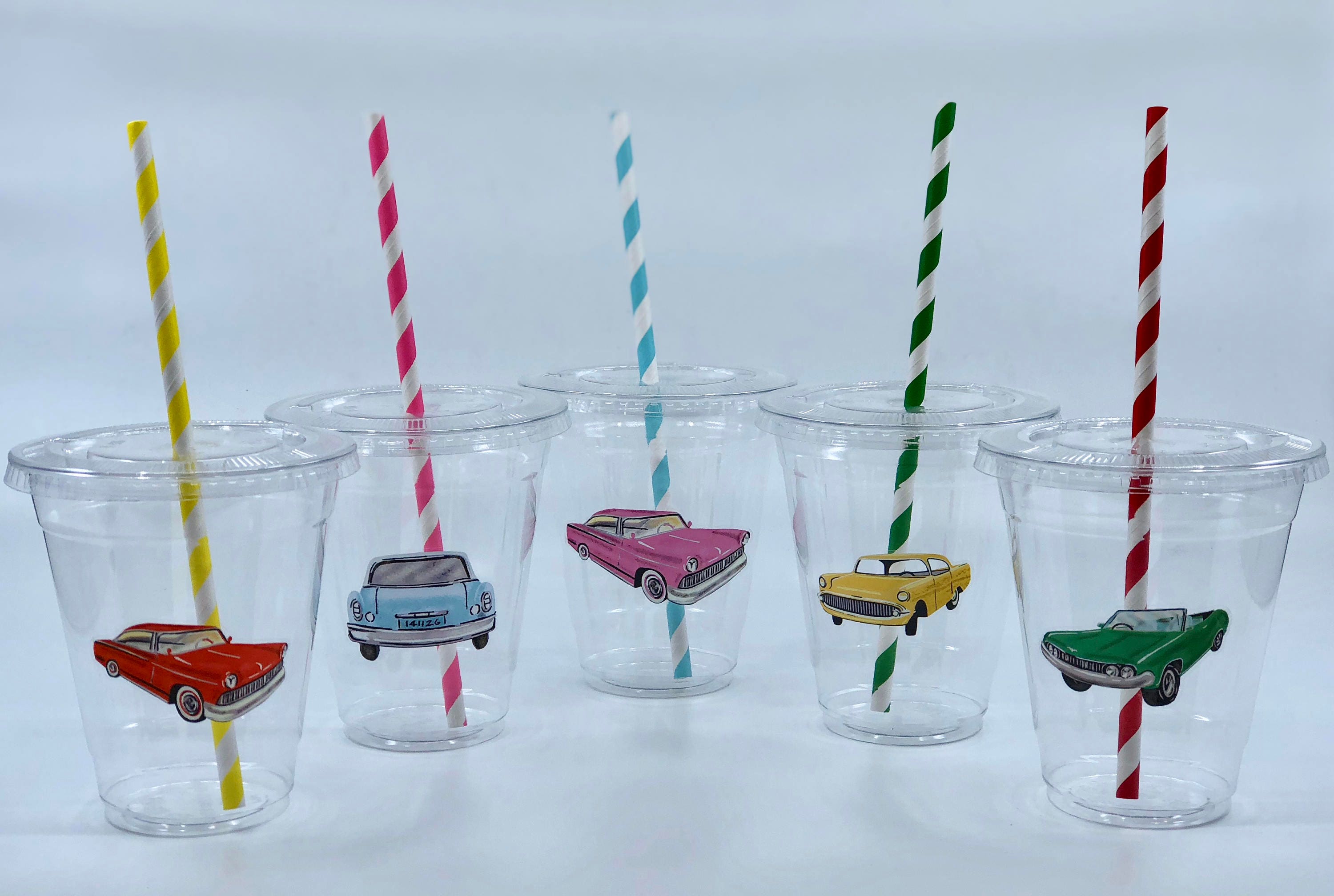 Retro Car Party Cups With Lids and Straws Plastic Car Party - Etsy