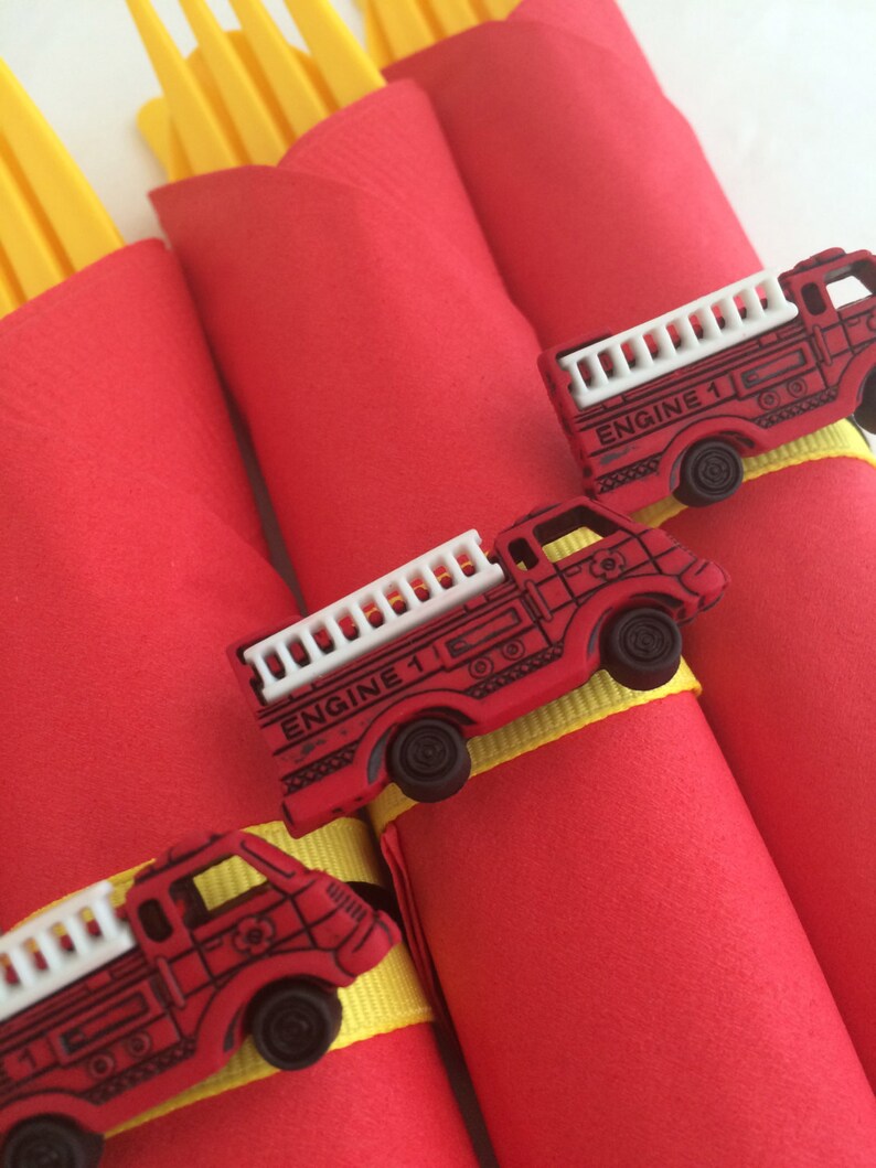 Firetruck Party Flatware: Red Napkin, Fireman Theme - Etsy