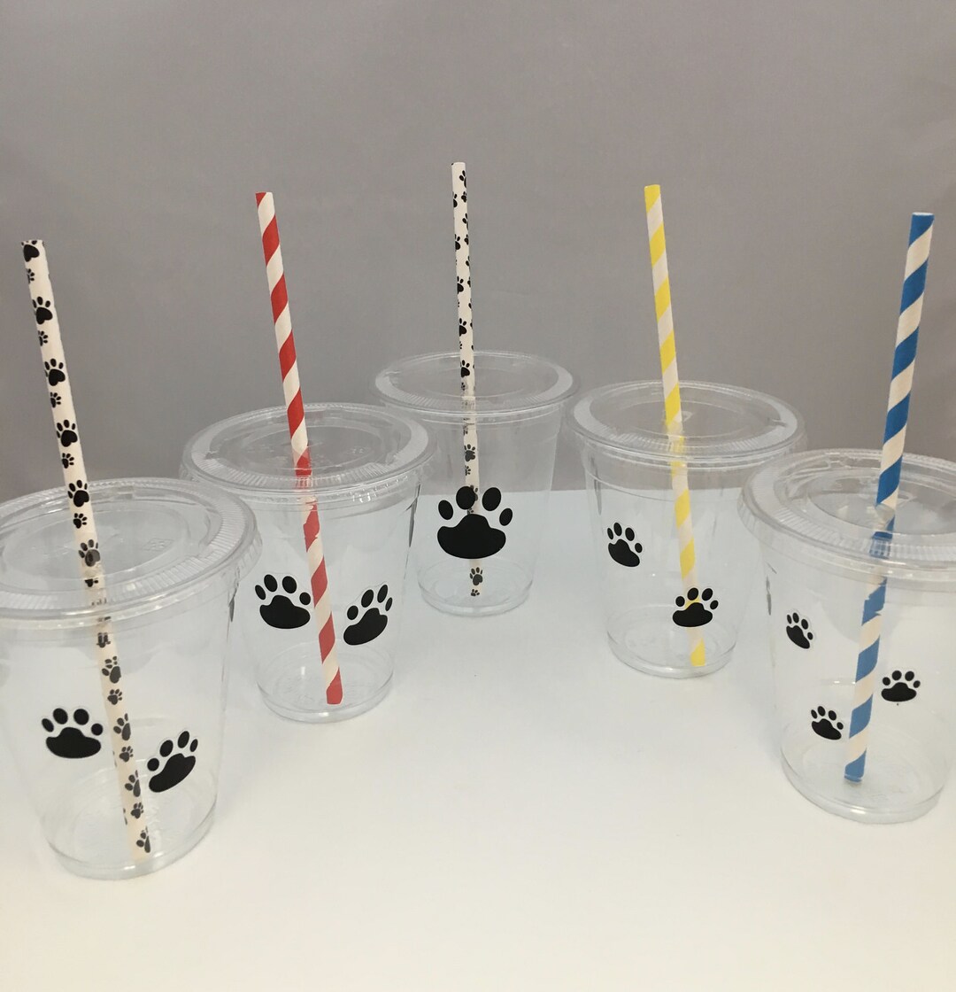 Paw Print Party Cups With Lids and Straws - Etsy