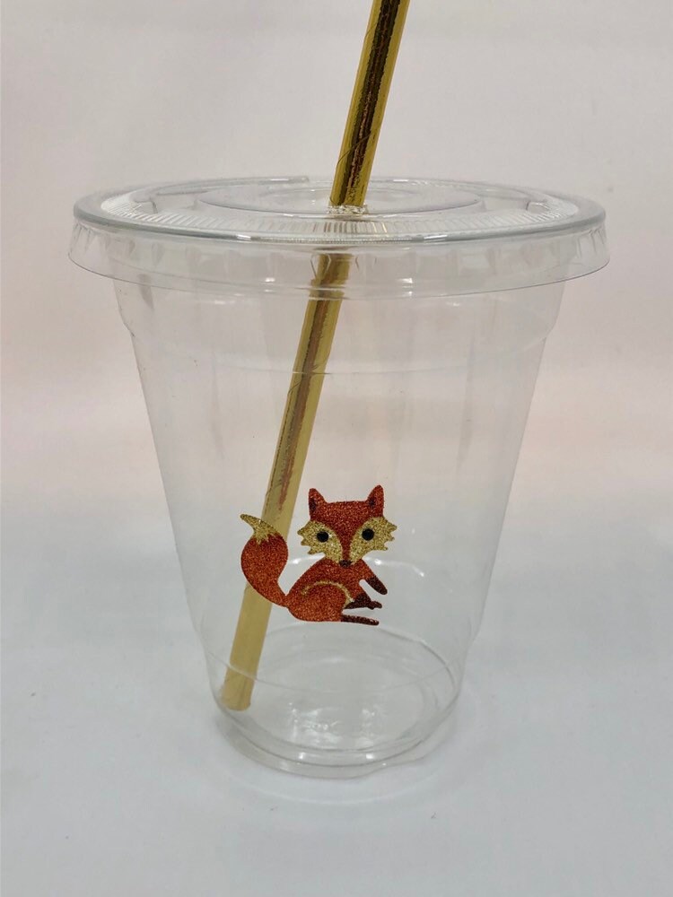 Fox Party Cups With Lids and Straws Plastic Fox Party Drink - Etsy