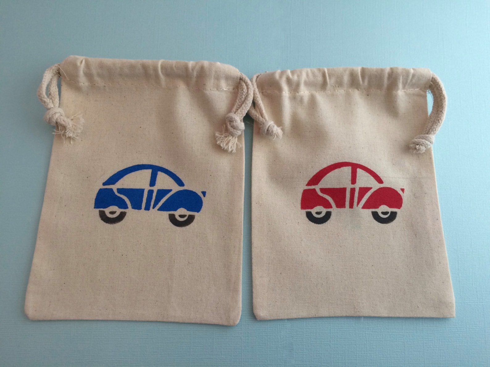 Car Party Favor Bags With Blue Car and Red Car Design Muslin - Etsy