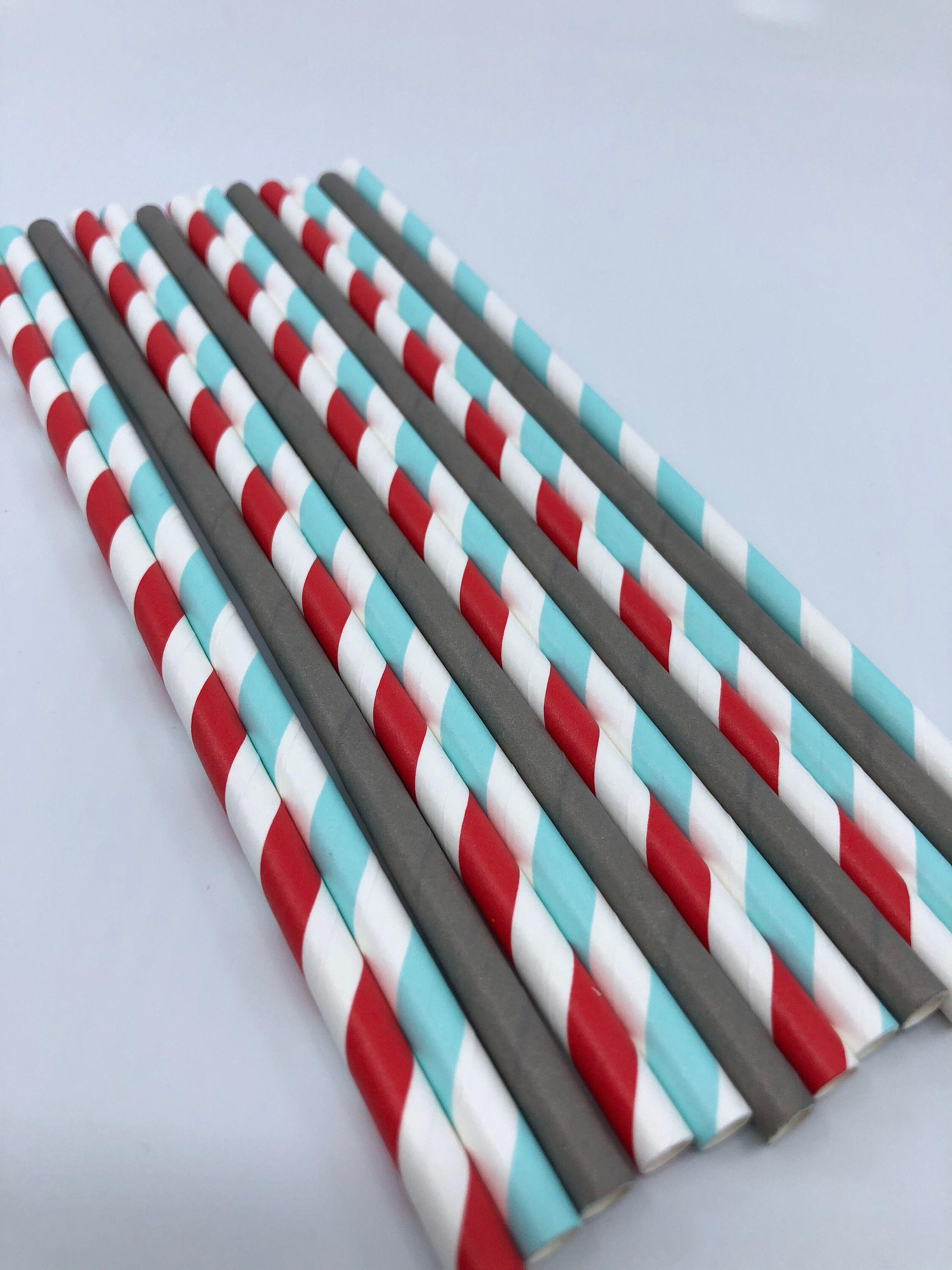 Red Blue Gray and Purple Straws: Christmas Paper Straws | Etsy