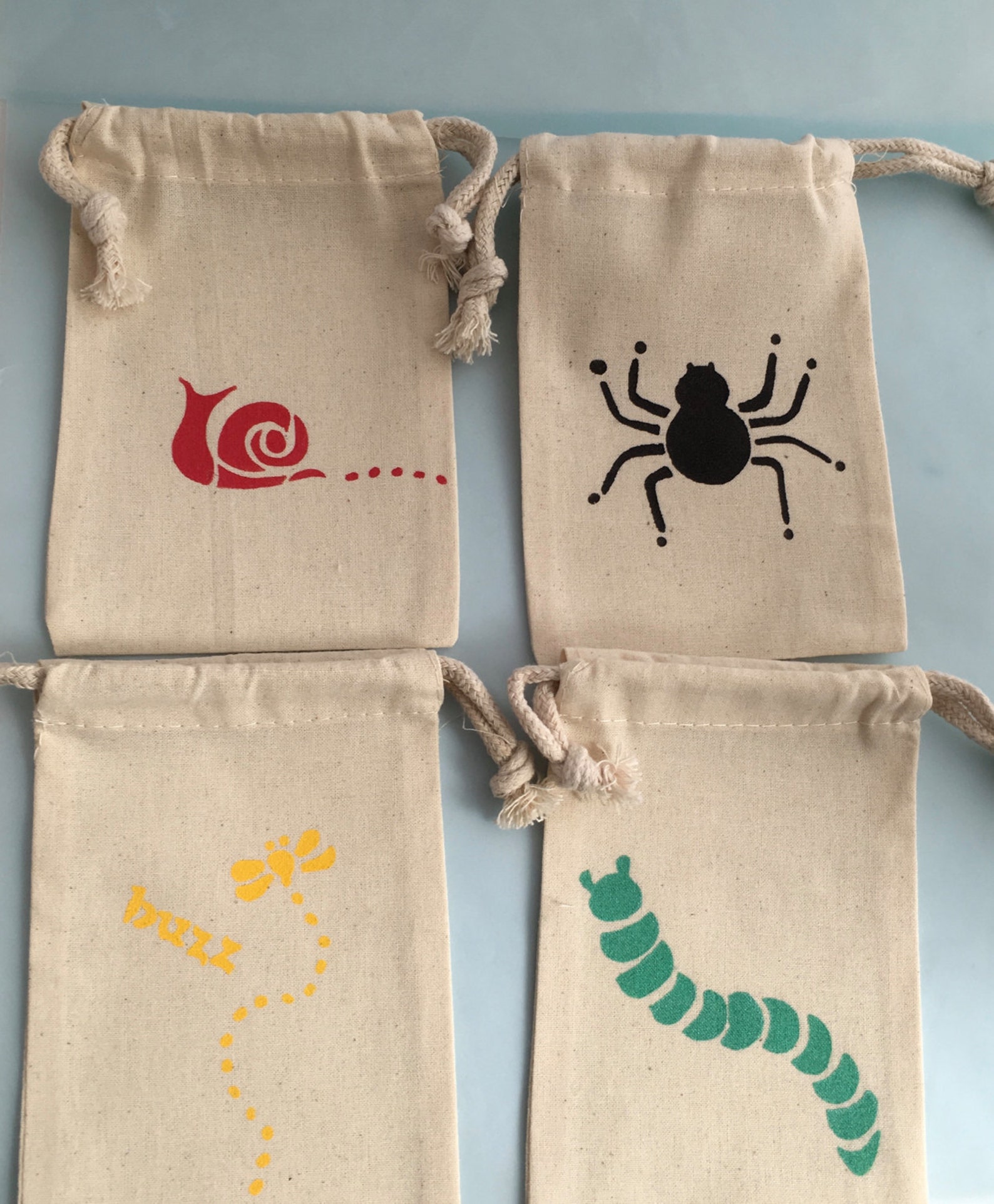 Bug Party Favor Bags: Muslin Bags With Insect Designs - Spider ...