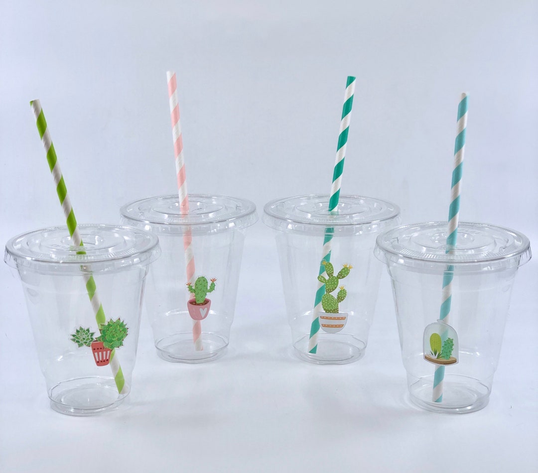 Cactus Plastic Cups With Straws and Lids - Cactus Party Cups - Etsy