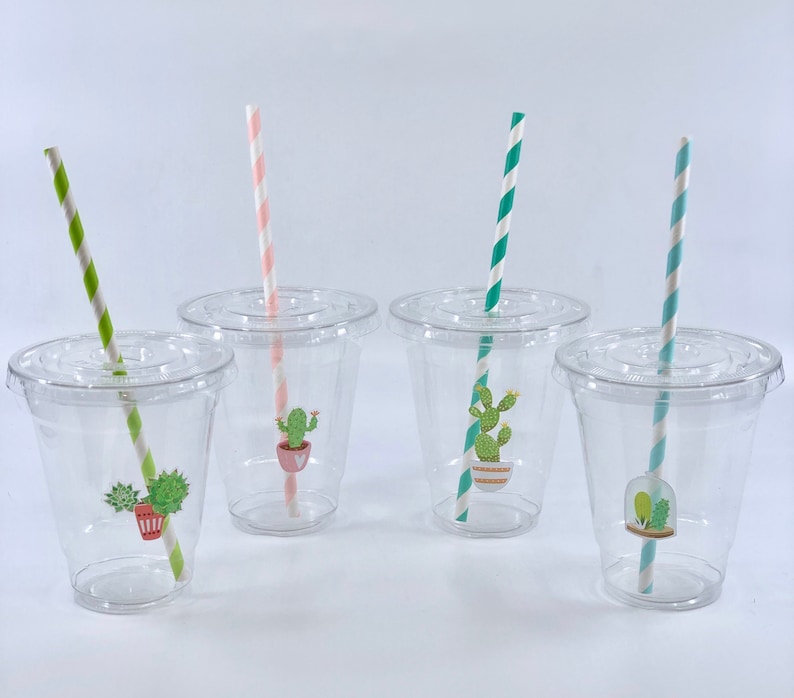 Cactus Plastic Cups With Straws and Lids Cactus Party Cups - Etsy
