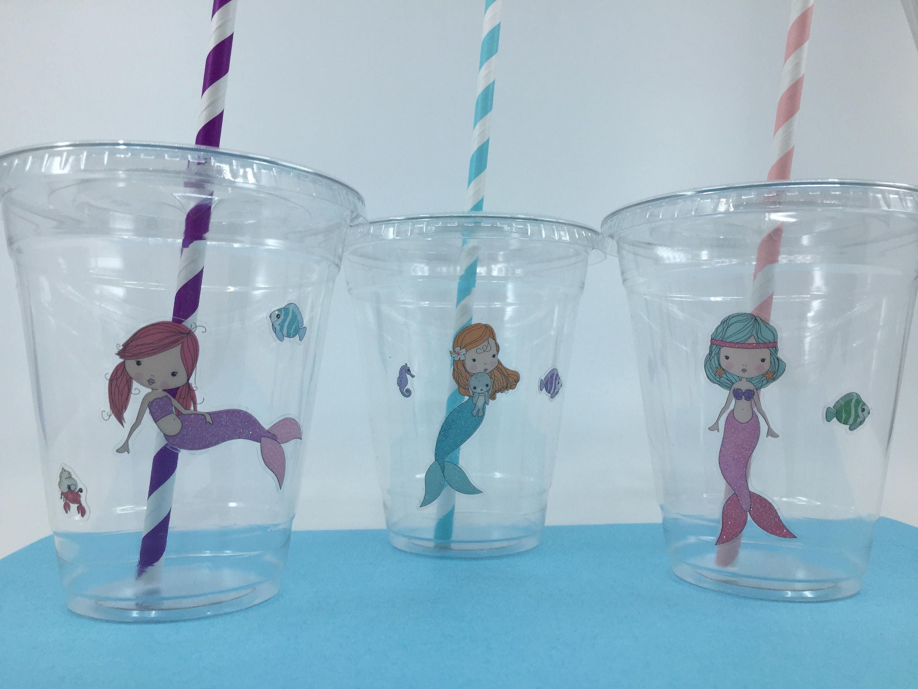 Mermaid Party Cups With Straws: 12oz Mermaid Tableware - Etsy
