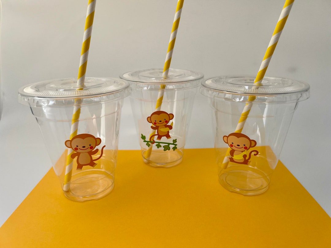 Monkey Party Supplies: Monkey Plastic Cups With Straws, Zoo Animal ...
