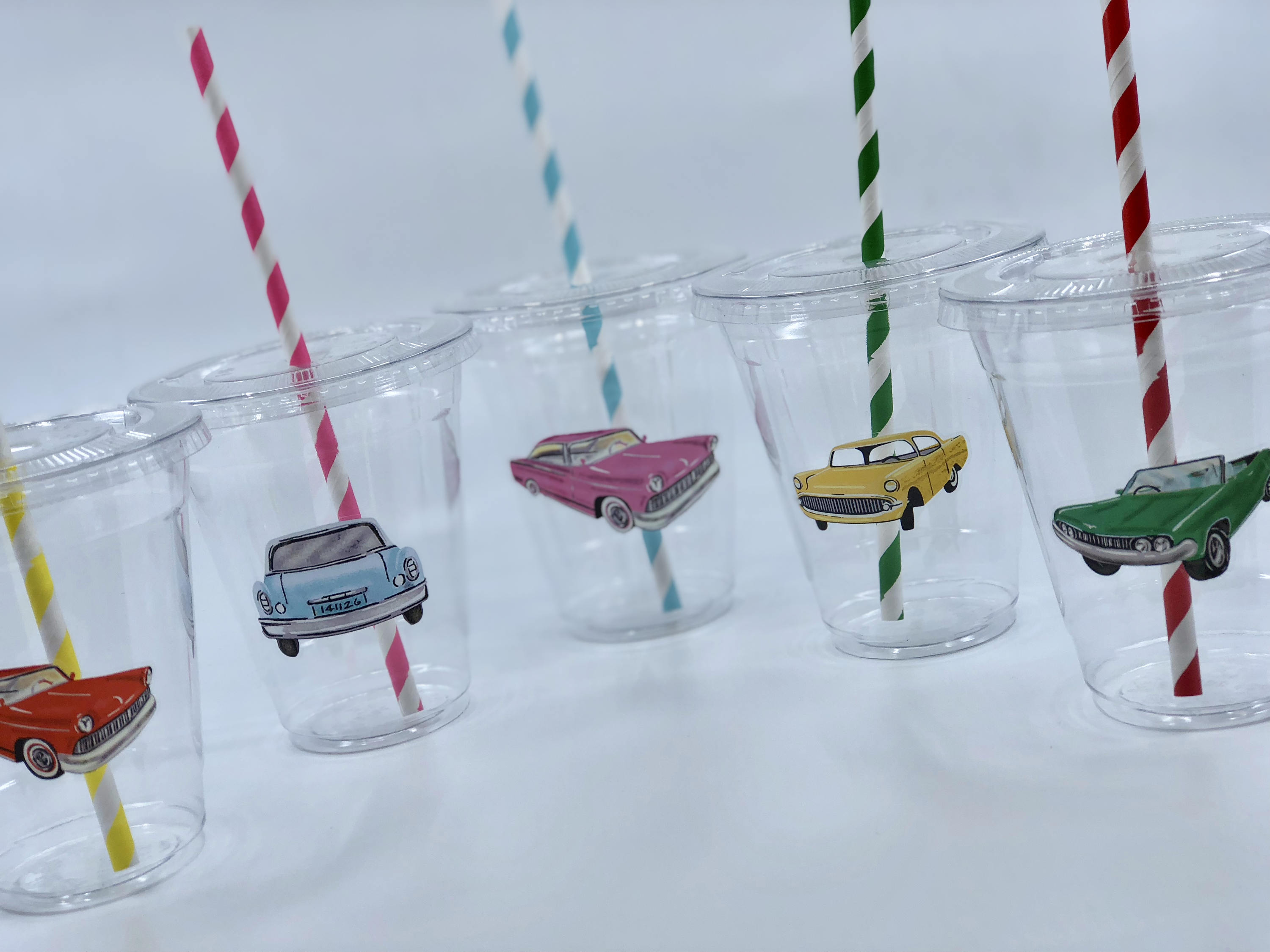Retro Car Party Cups With Lids and Straws Plastic Car Party - Etsy