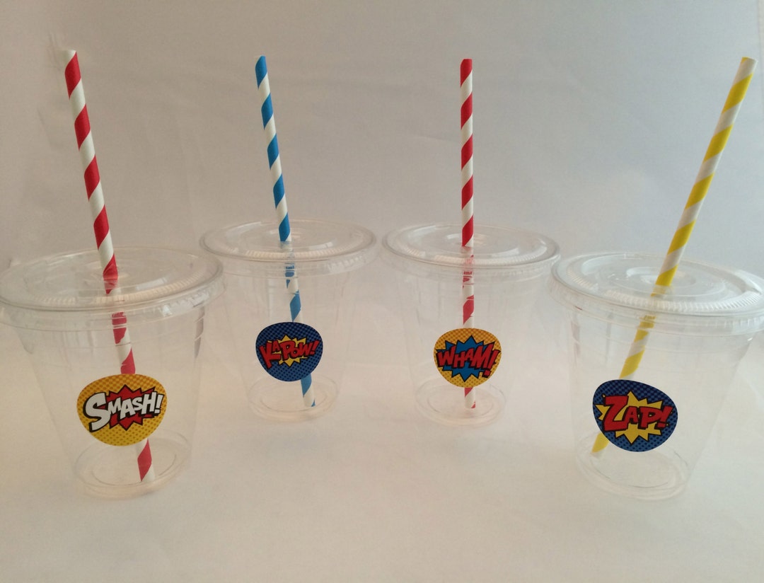 Superhero Party Cups With Lids and Straws - Etsy
