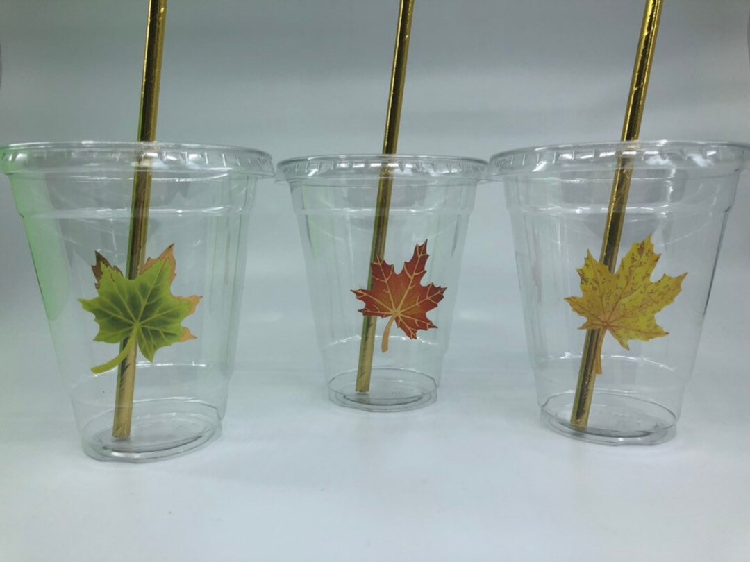 Thanksgiving Plastic Cups With Straws and Lids, Leaf Design - Holiday ...