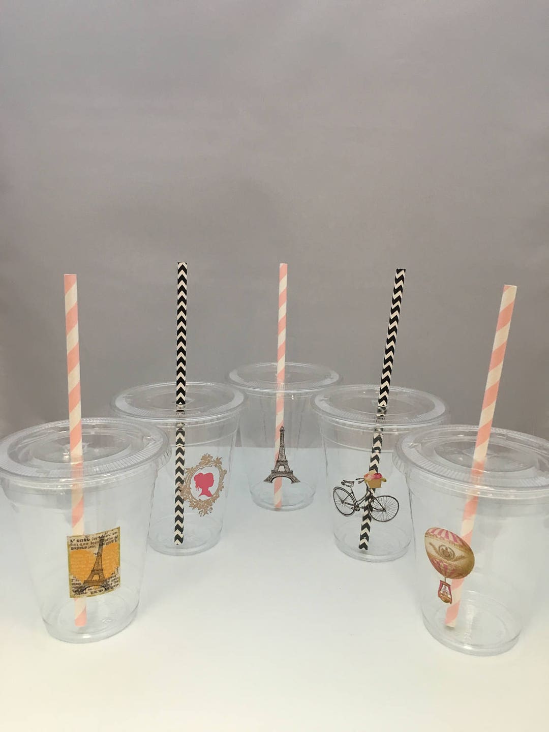 Paris Theme Plastic Cups With Lids and Straws: Paris Party Plastic ...