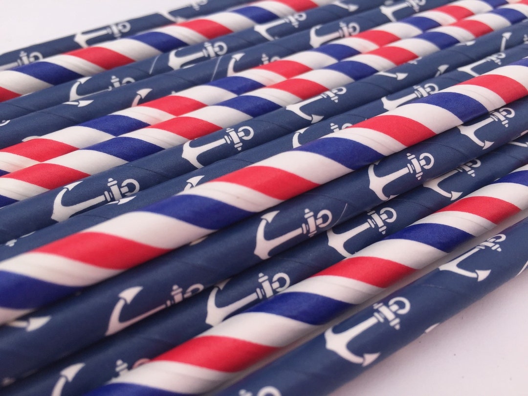 Nautical Paper Straws, 25 Ocean Straws, Anchor Paper Straws, Nautical ...