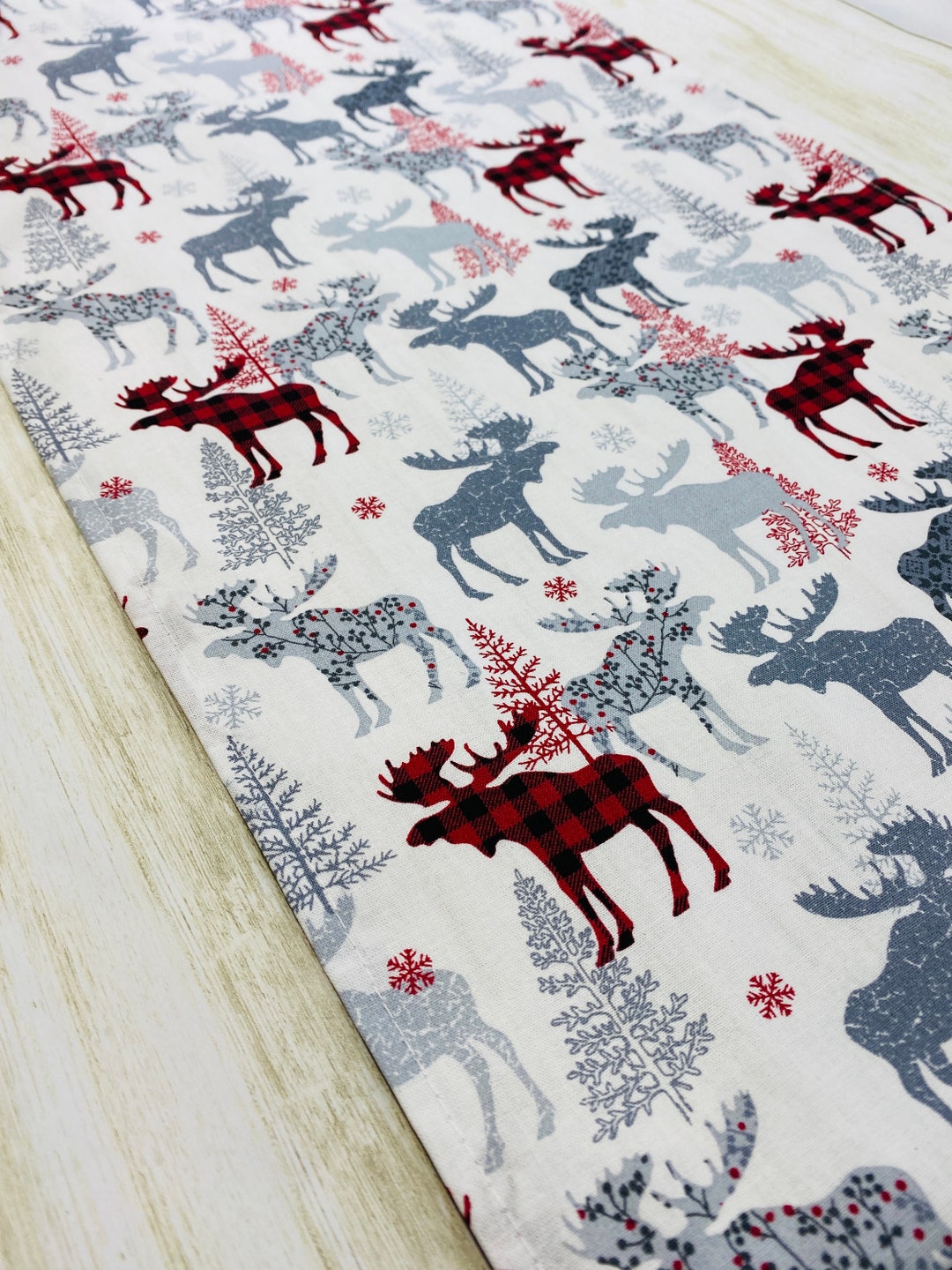 Holiday Table Runner - Reindeer Christmas Table Runner, Buffalo Plaid ...