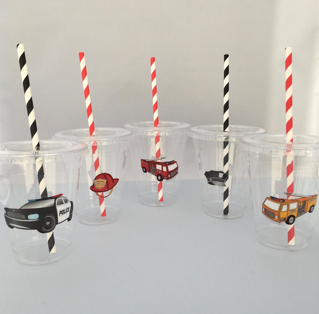 Emergency Service Party Cups, Police Party Cups With Lids and Straws ...