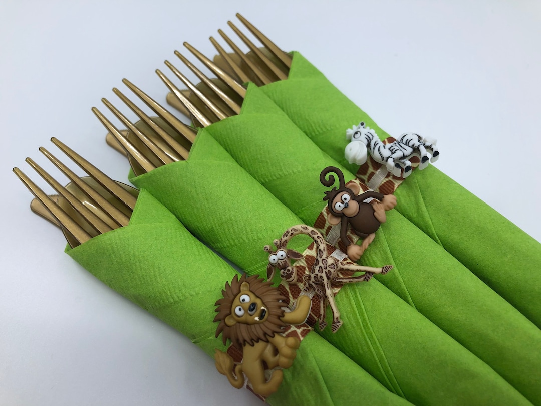 Safari Party Flatware: Gold Plastic Silverware With Animal Charms - Etsy