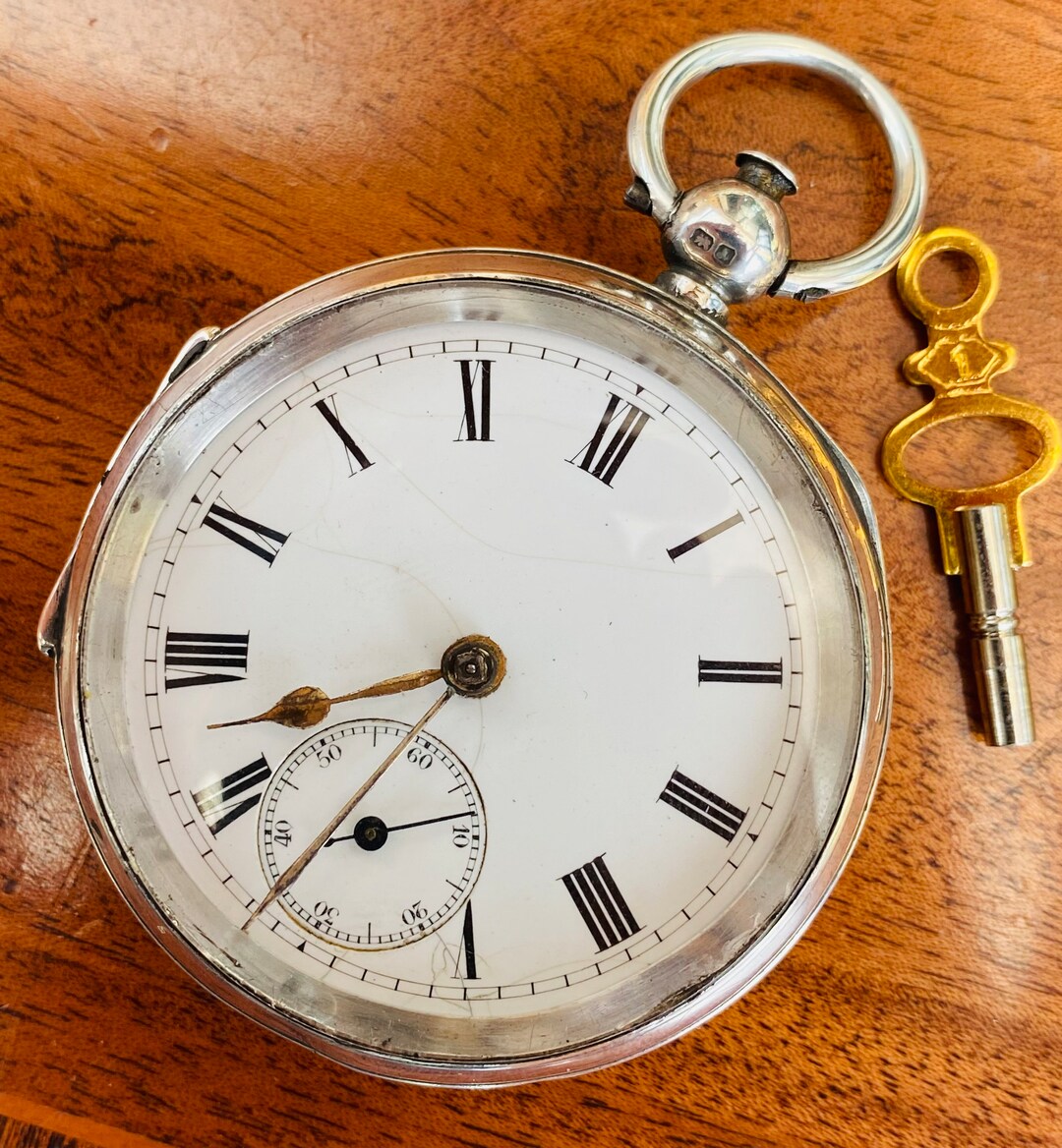 1901 OPEN FACE POCKET Watch in Heavy Sterling Silver Case. 54mm, Key ...