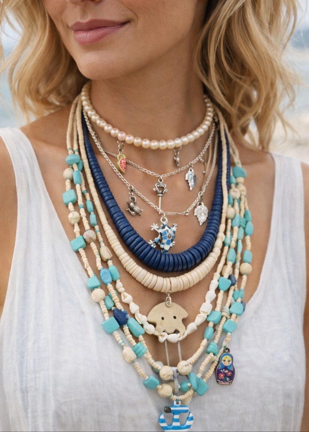 Layered Boho Statement Necklace With Charms – Handmade Nautical Folk ...