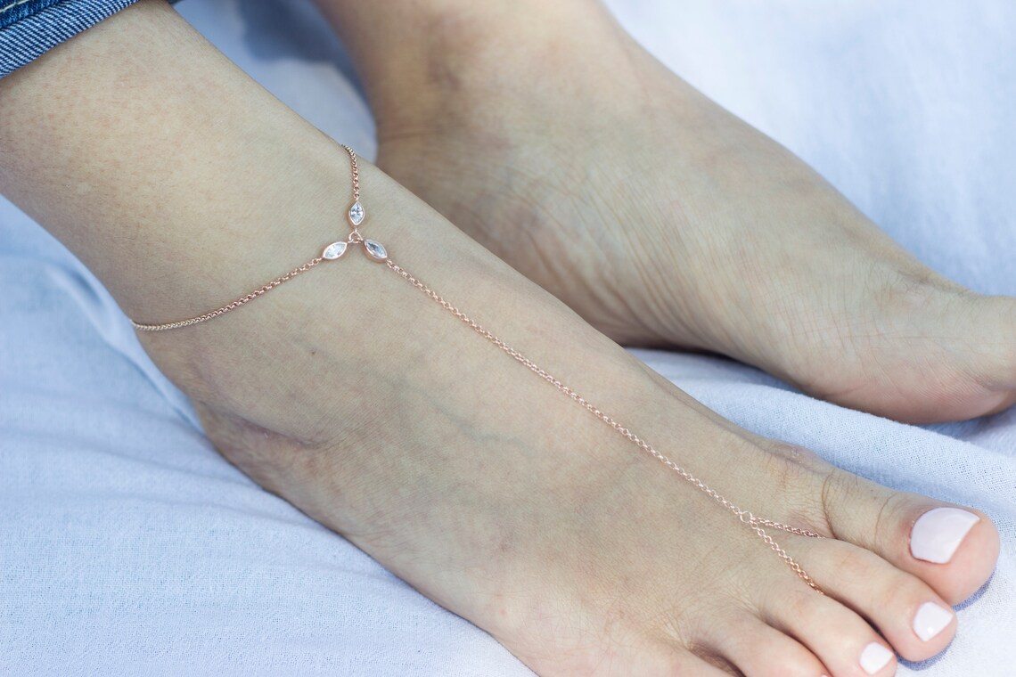 Anklet toe Ring / Foot Chain / Sterling Silver / Handmade | Etsy