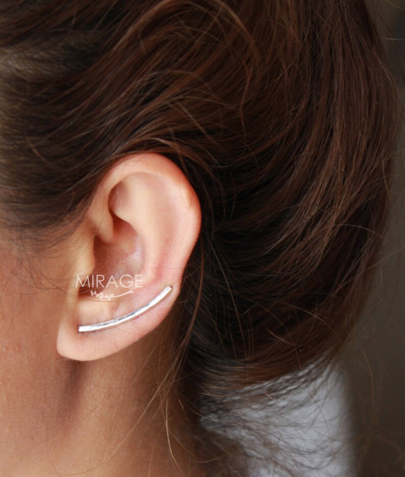 Hammered Curve Bar Ear Climber /handmade Sterling Silver / - Etsy