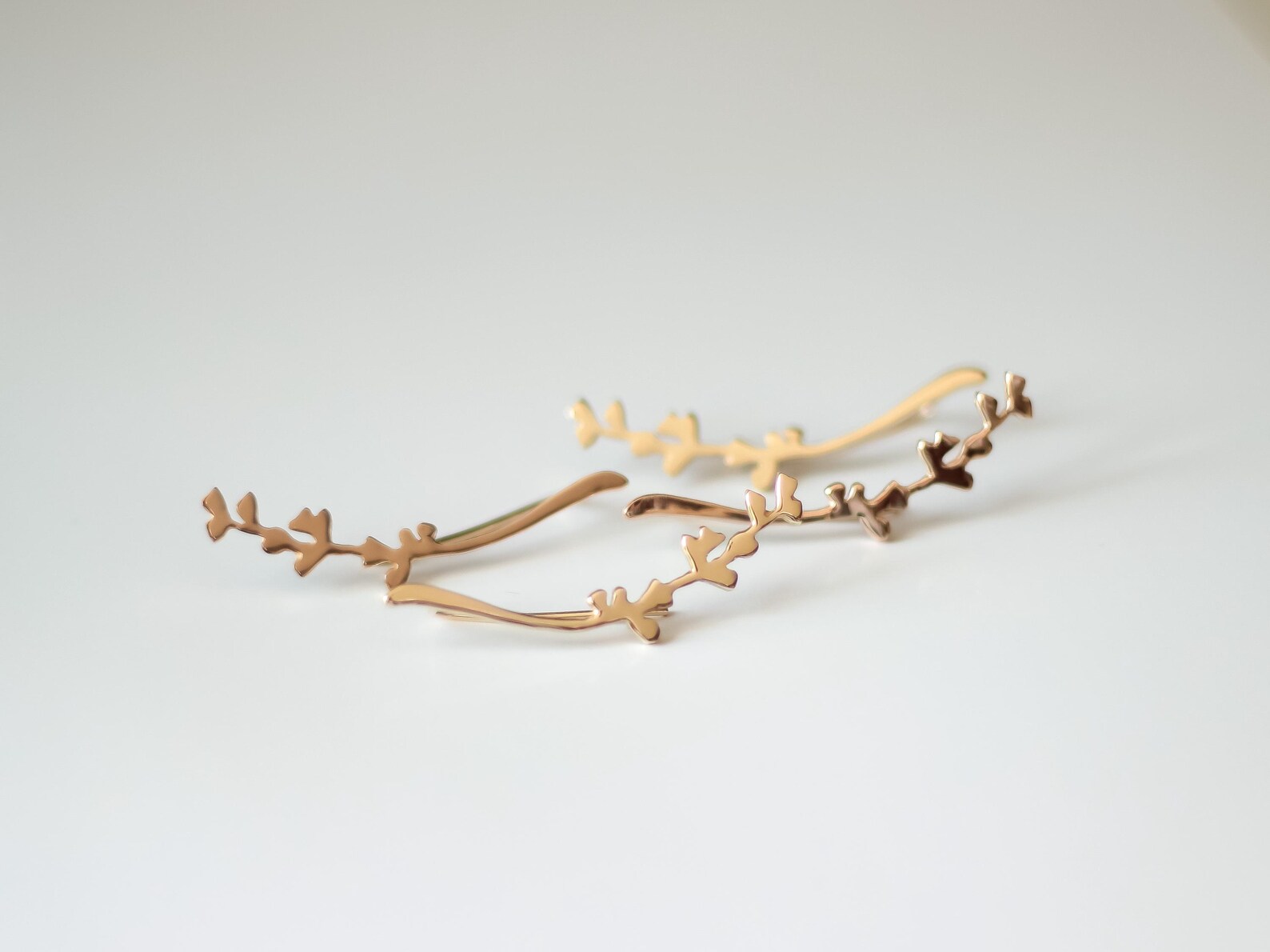Long Spring Twig Climbers -14K Gold / 925 Silver Leaf Ear Climbers ...