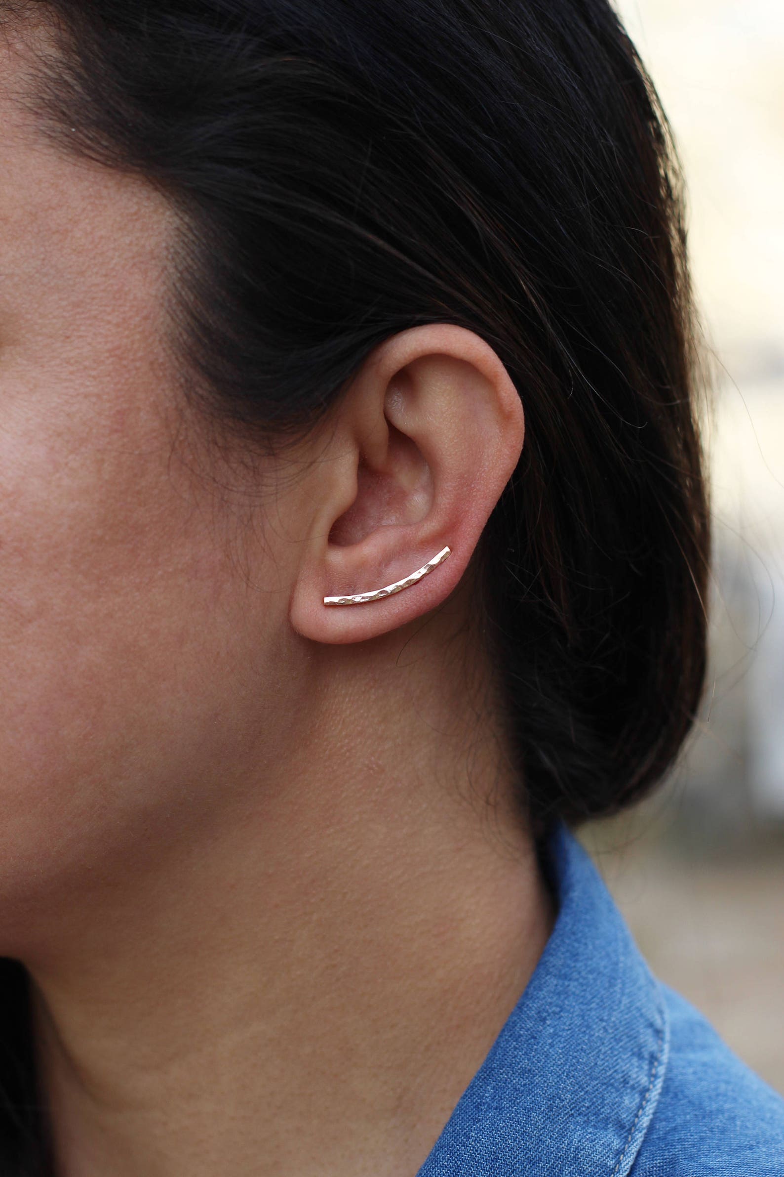 Hammered Curve Bar Ear Climber /handmade Sterling Silver / - Etsy