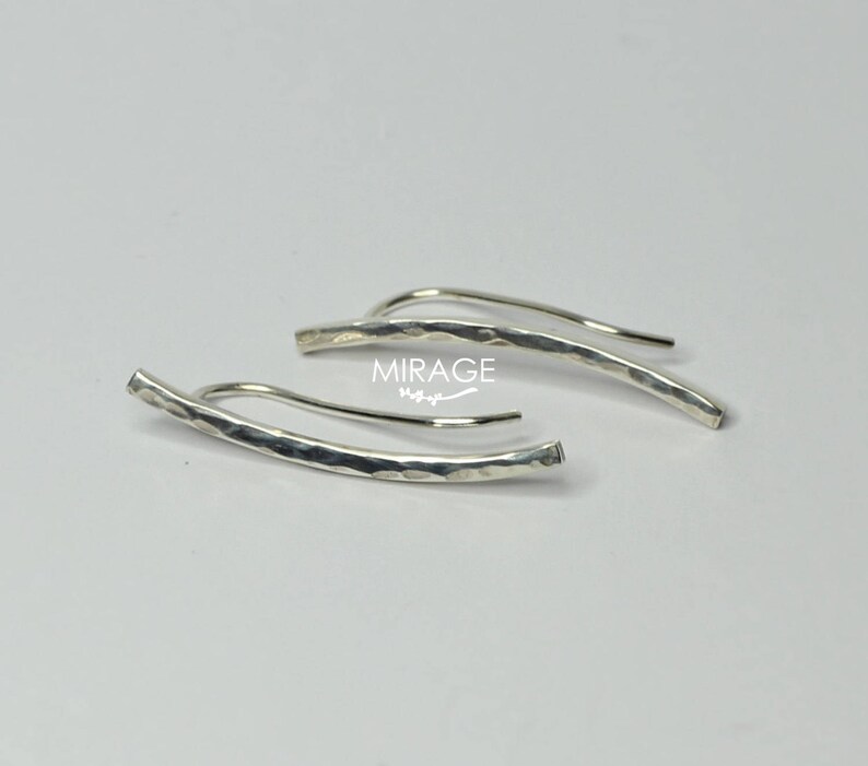 Hammered Curve Bar Ear Climber /handmade Sterling Silver / - Etsy