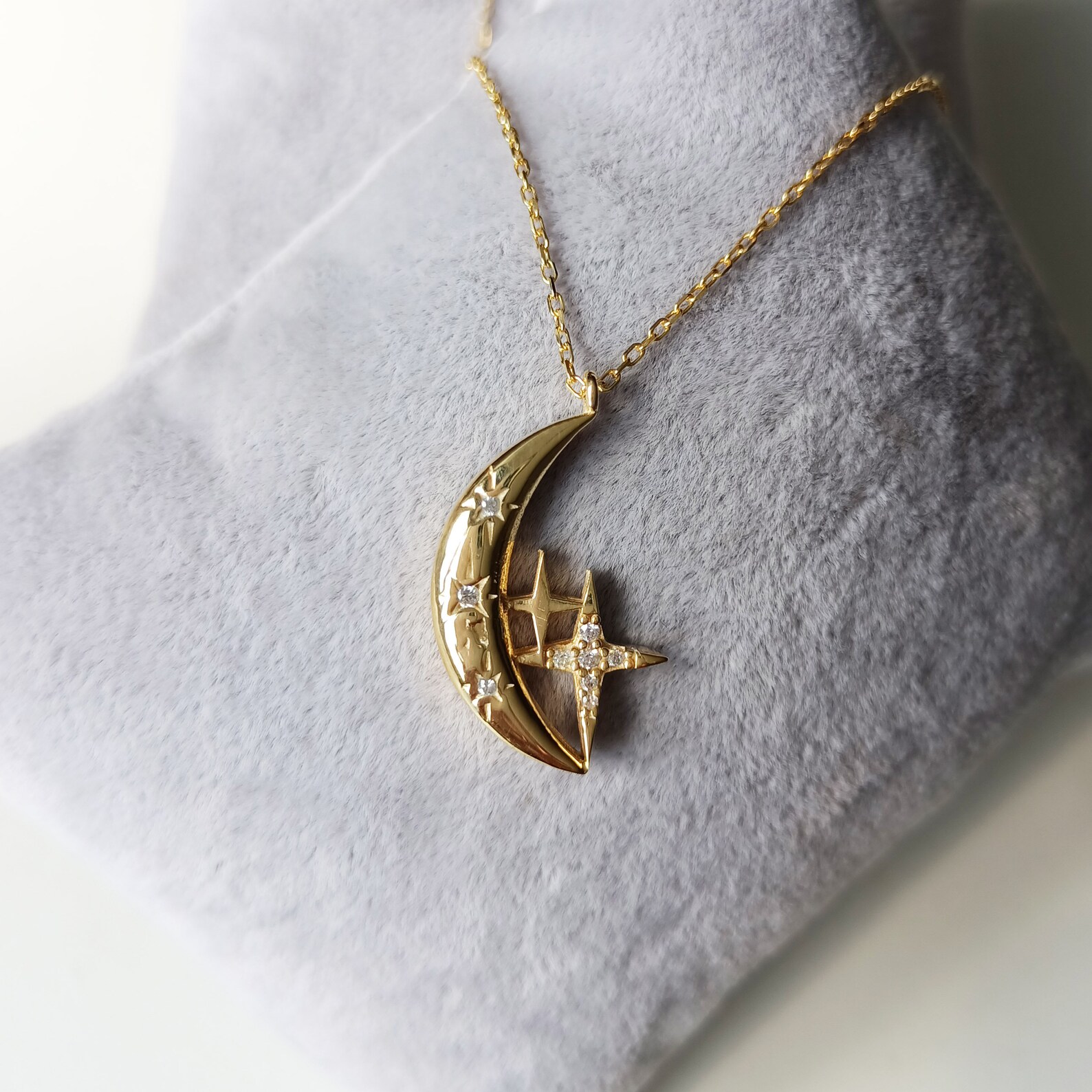Moon and Star Necklace / Regulus / 14K Gold Necklace / 925 Silver - Etsy